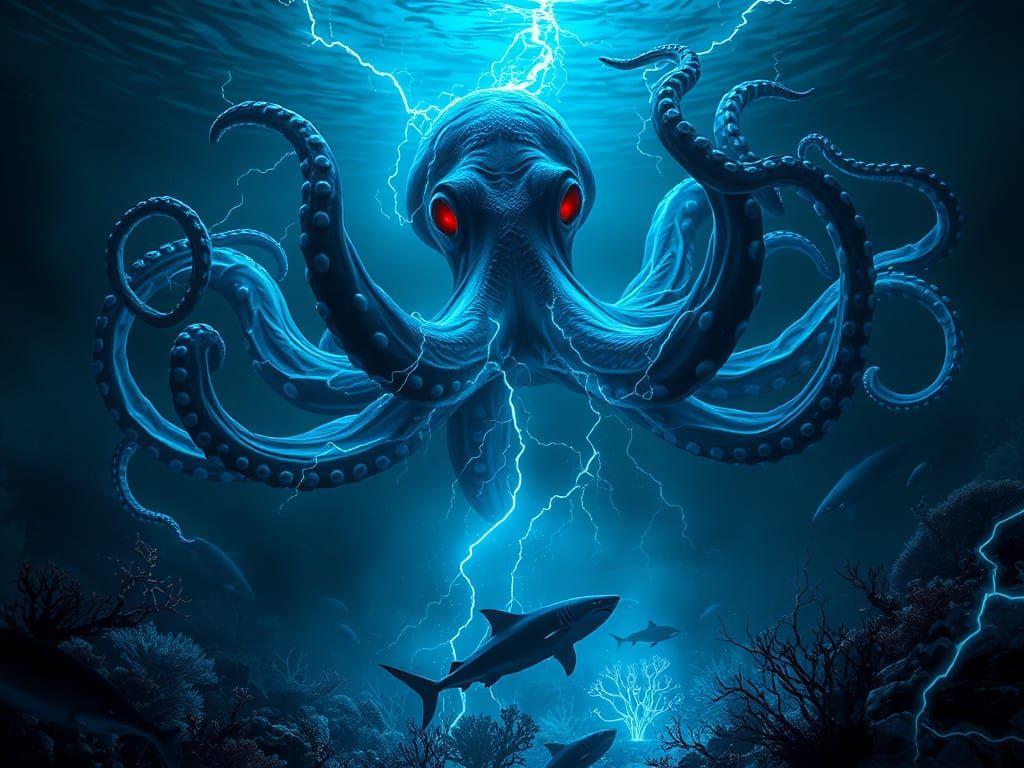 Ethereal Gothic Sea Monster Unleashes Electrifying... - AI Art
