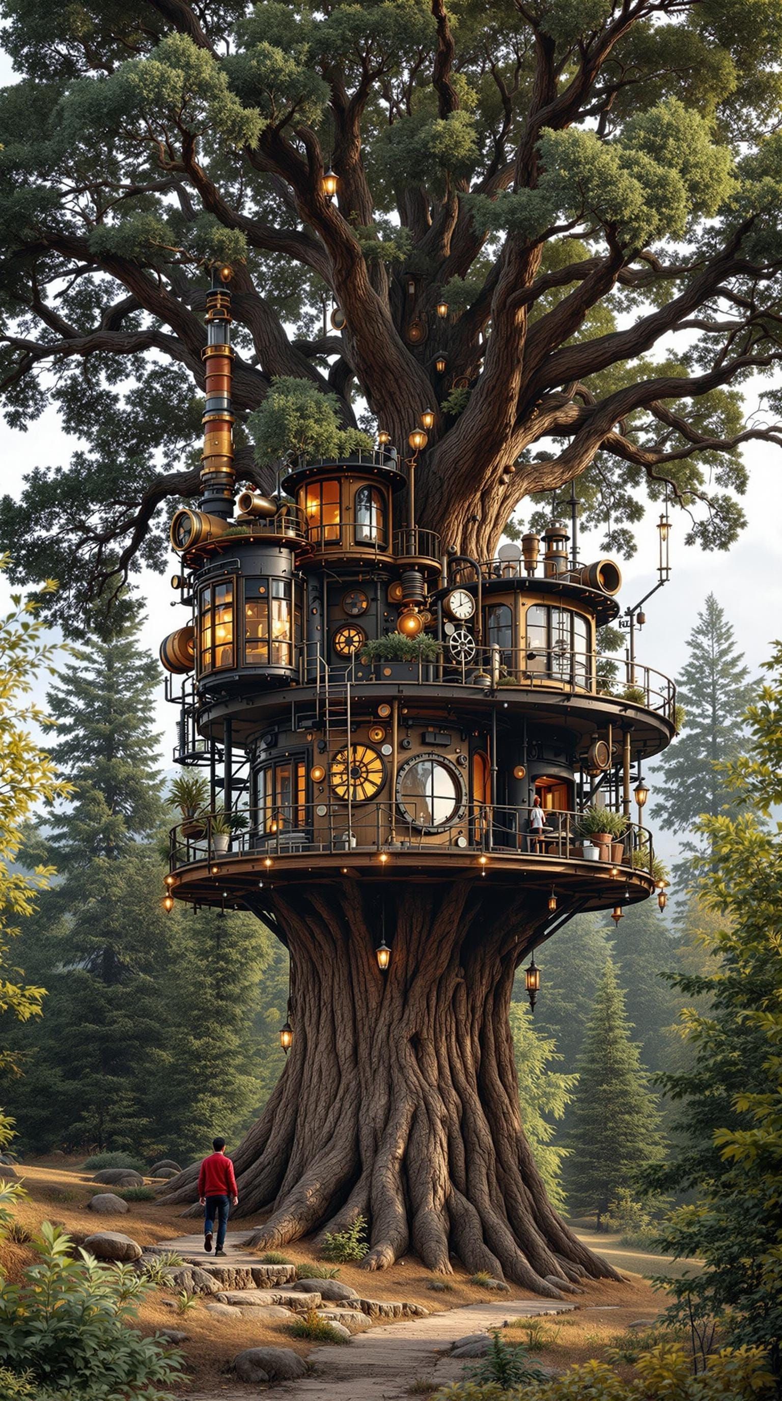 Steampunk Treehouse in a Sequoia - Steampunk Treehouse in Ma...