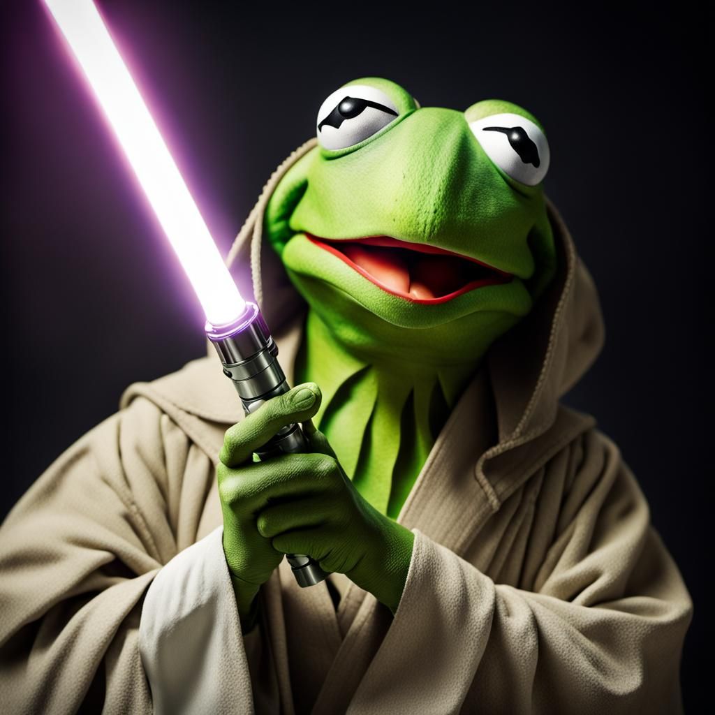 kermit the frog as a jedi knight holds a light saber - AI Generated ...