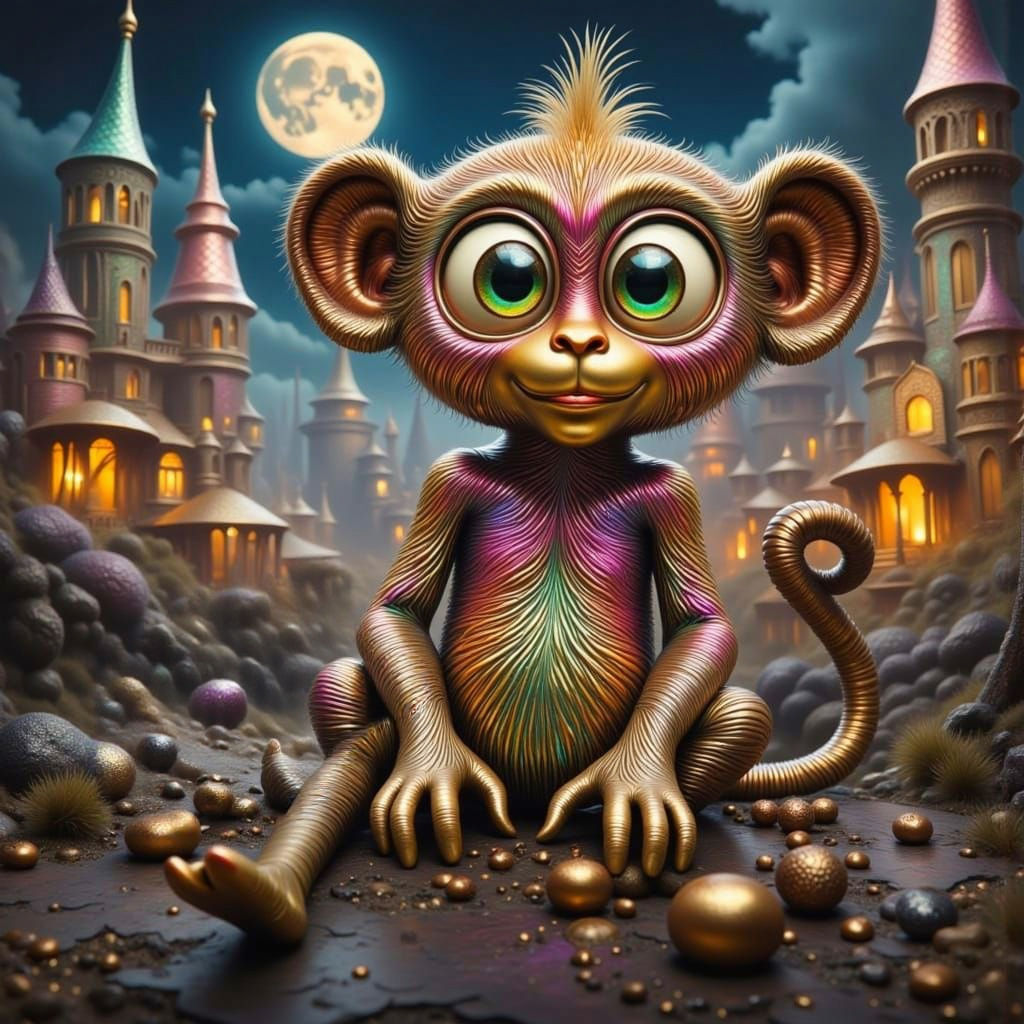 The Gilded Monkey - Whimsical Gilded Monkey in Iridescent Ci...