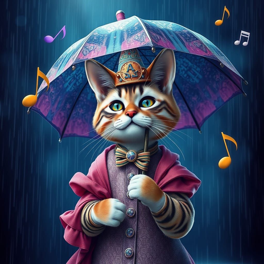 Surreal Cat Serenade in Vibrant Piano Key Attire - AI Art
