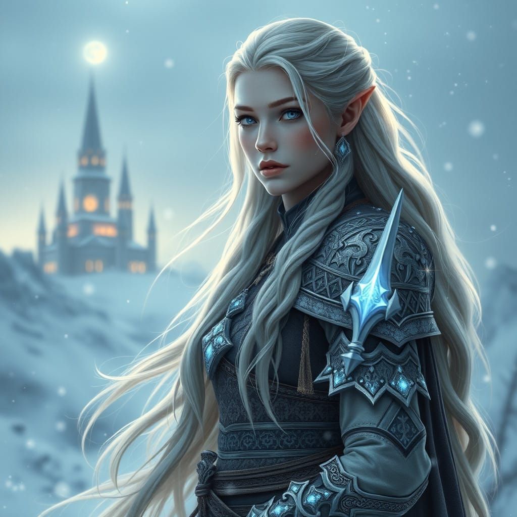 Ethereal Snow Elf Maiden in Ancient Falmer Armor - AI Art