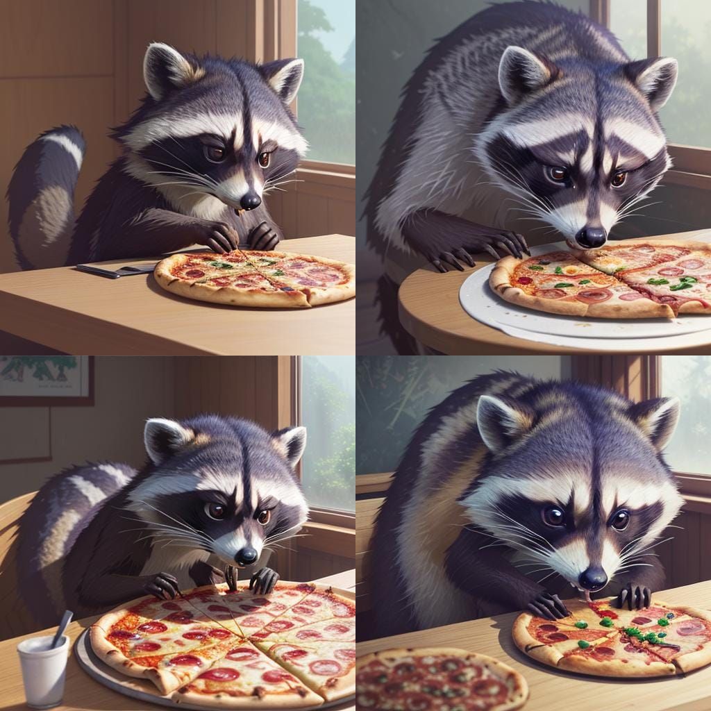 A raccoon with a bow eating pizza Studio Ghibli, Anime Key Visual, by ...