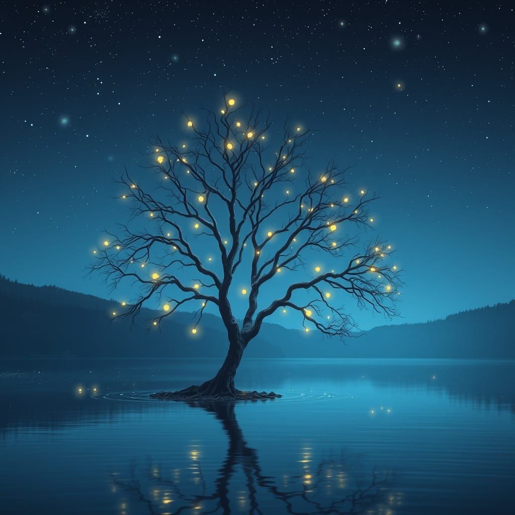 Glowing tree - Firefly Tree in Dreamy Landscape