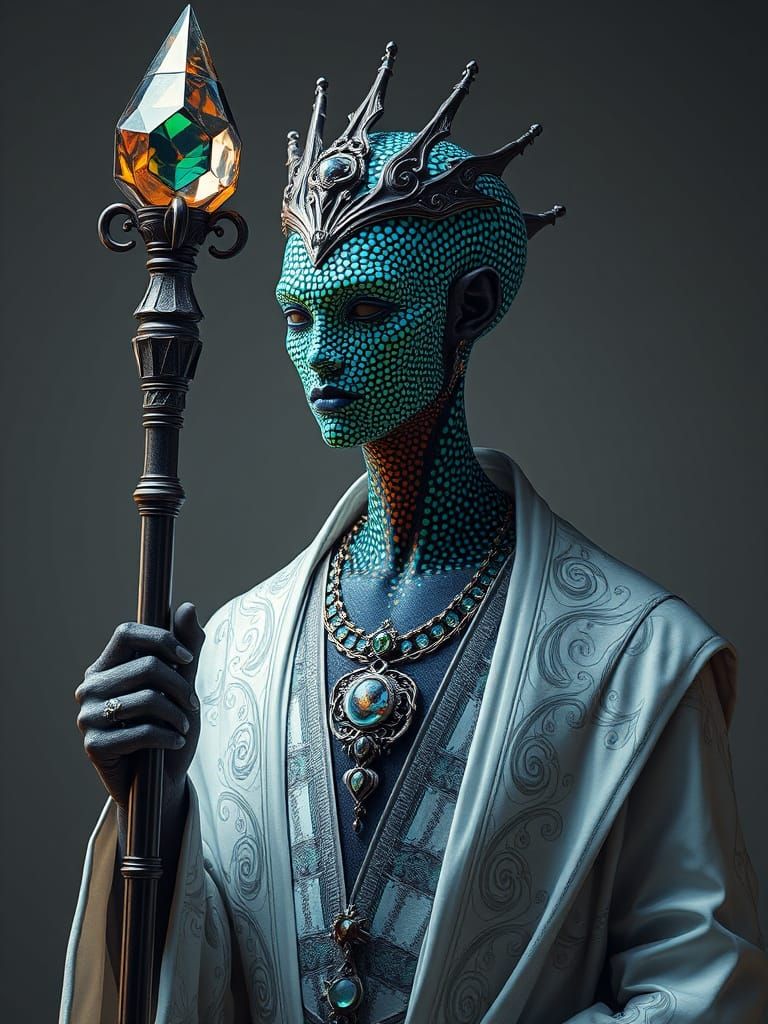 Alien priest ruler in holy robes - Regal, Otherworldly Bein...