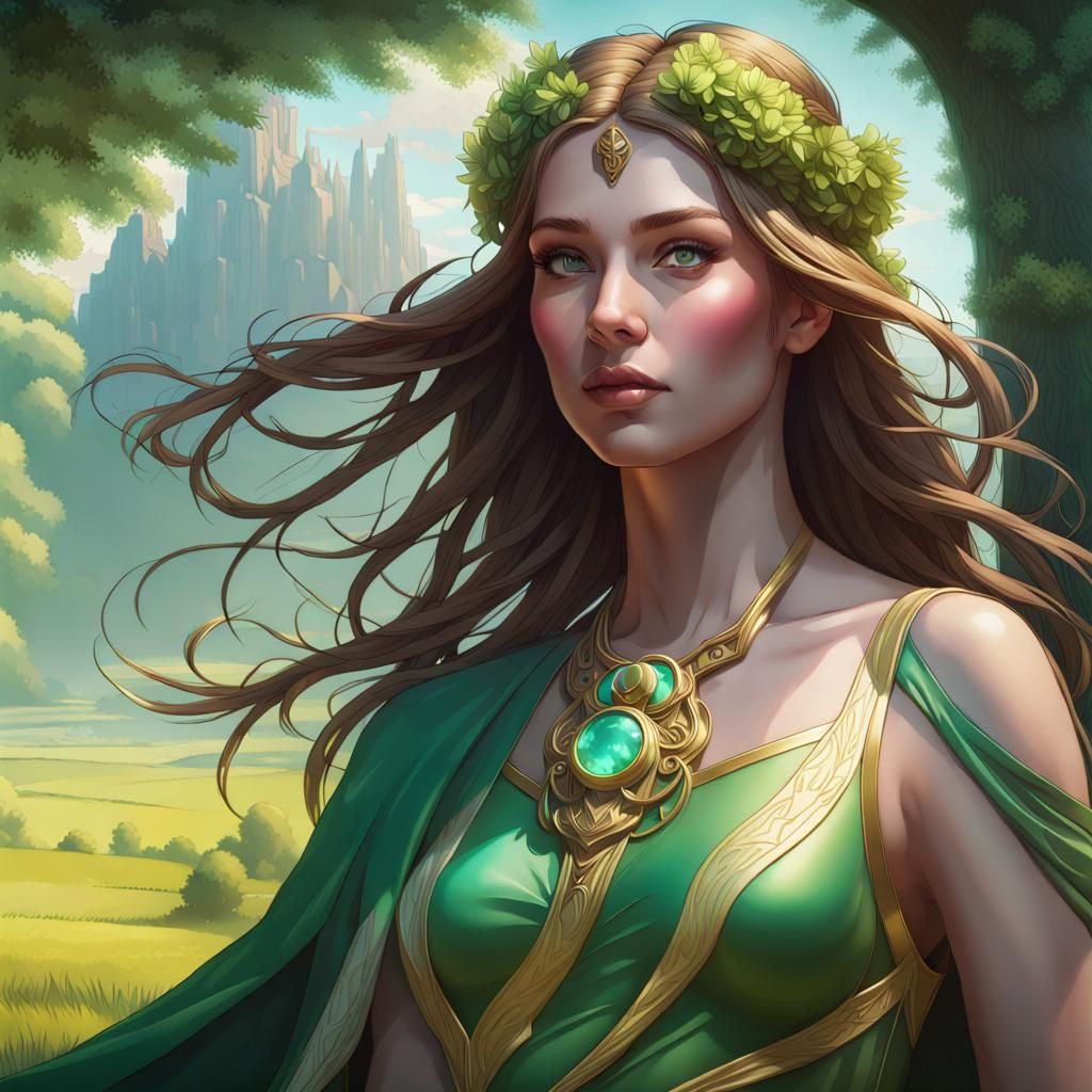 Eunomia, goddess of order, goddess of springtime, green pastures, head and shoulders portrait ...