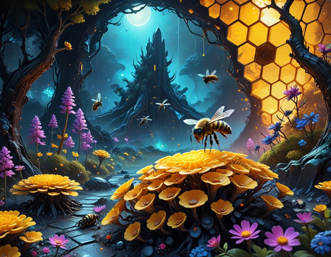 Bees buzzing at the honeycomb-moon - Bees buzzing at the hon...