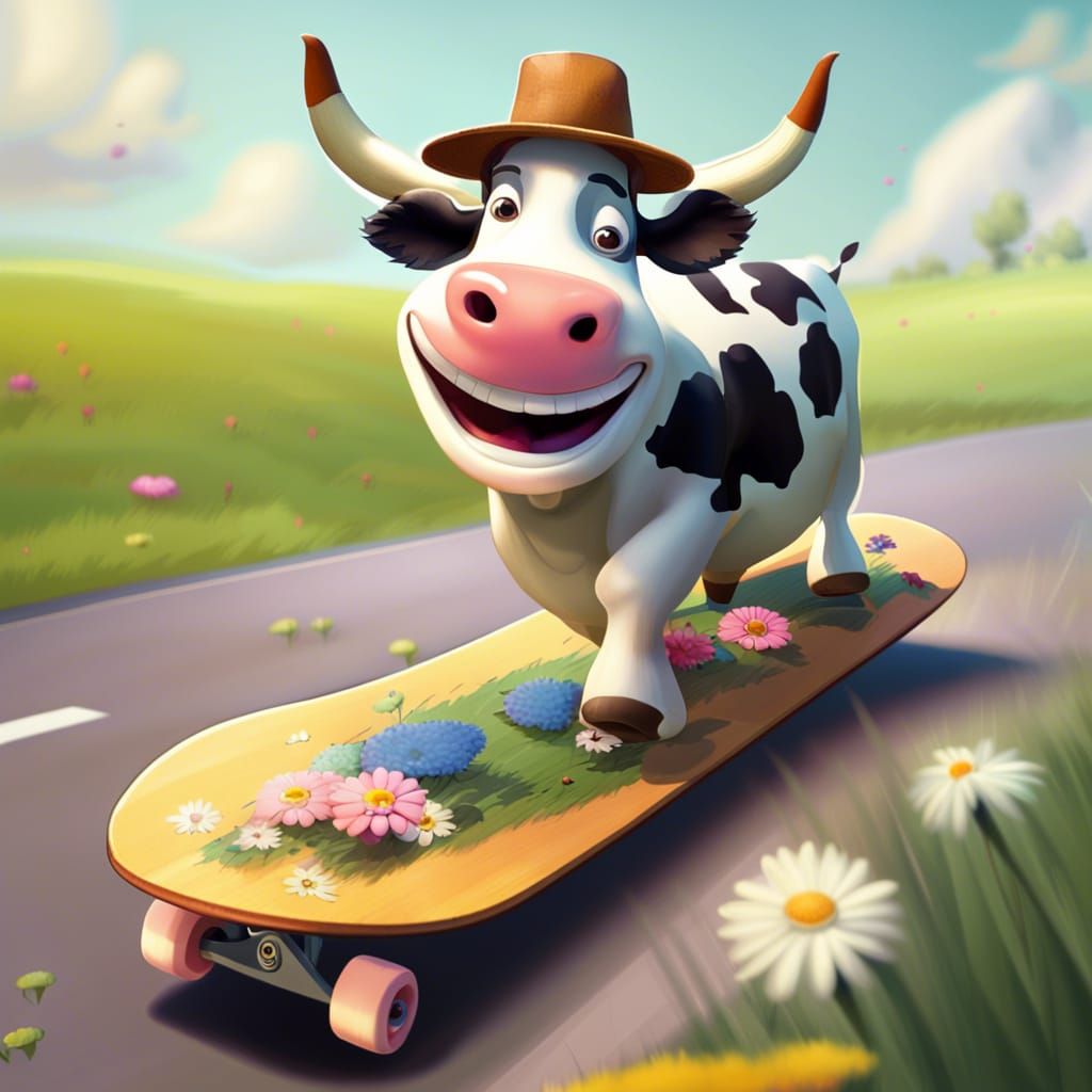 Skateboard Cow - AI Generated Artwork - NightCafe Creator