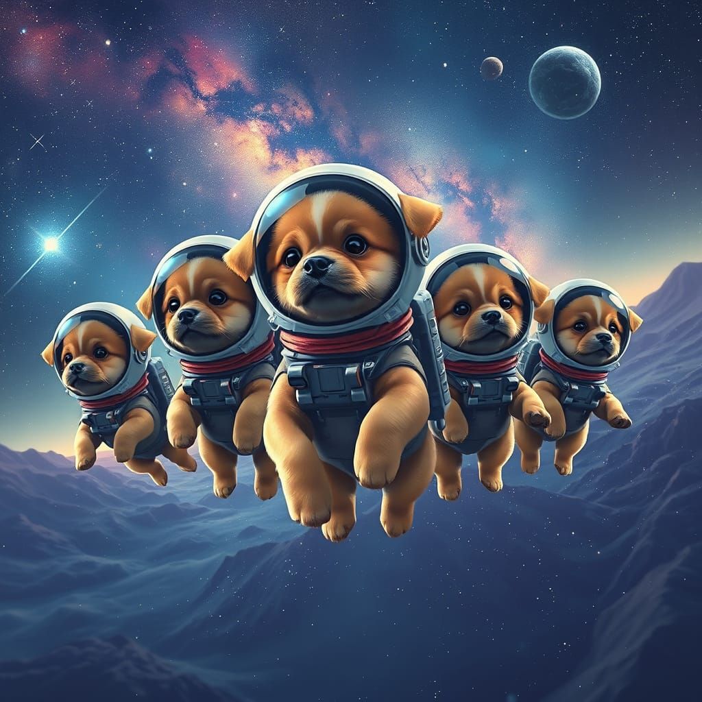 Puppies in Space: Adorable Canines Explore the Cos... - AI Art