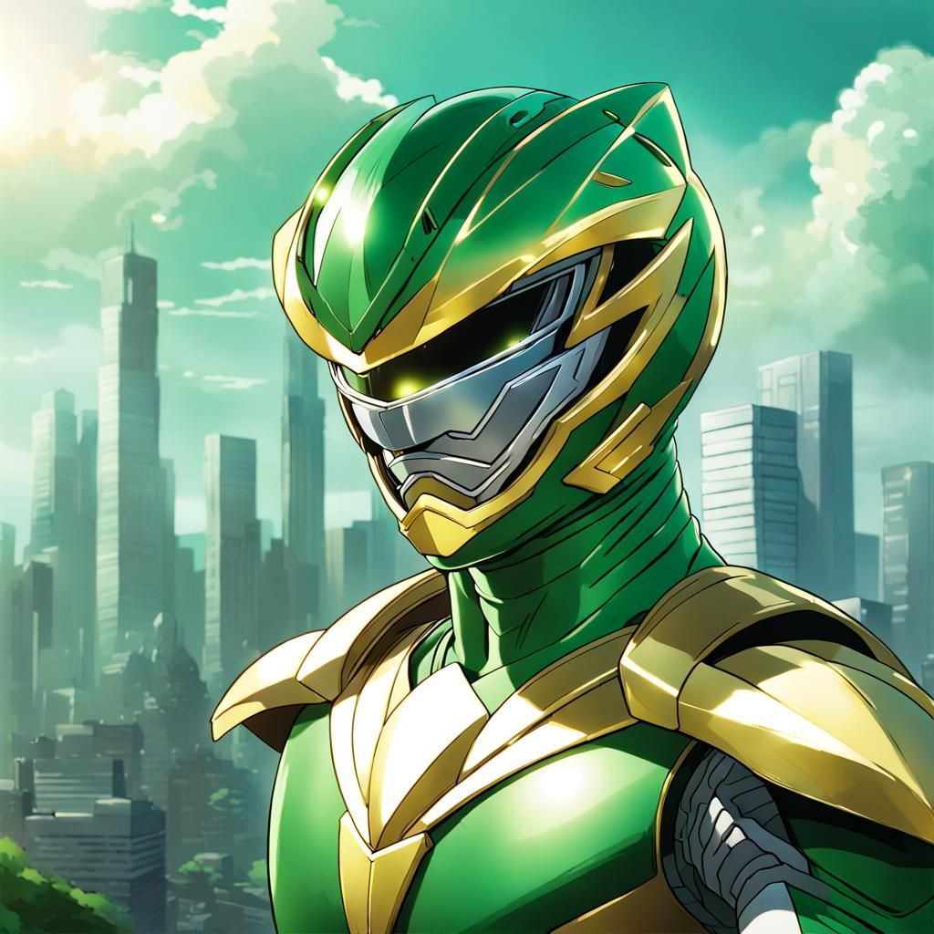 Male, Green and Gold Power Ranger, Powerful, Battle Armor, Composed ...