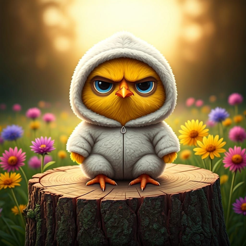 A grumpy chick at sunrise