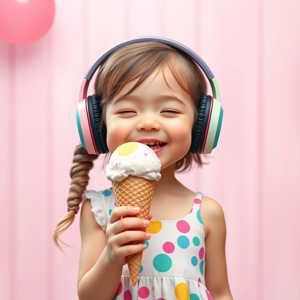 Child's Delightful Ice Cream Moment in Pastel Para... - AI Art