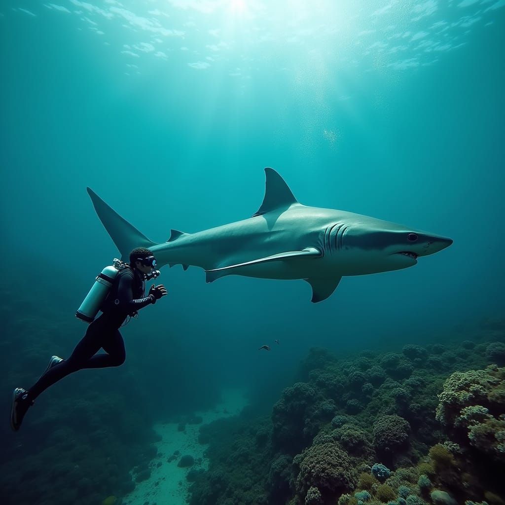Diver swiming with a Shark - Diver swiming with a Shark