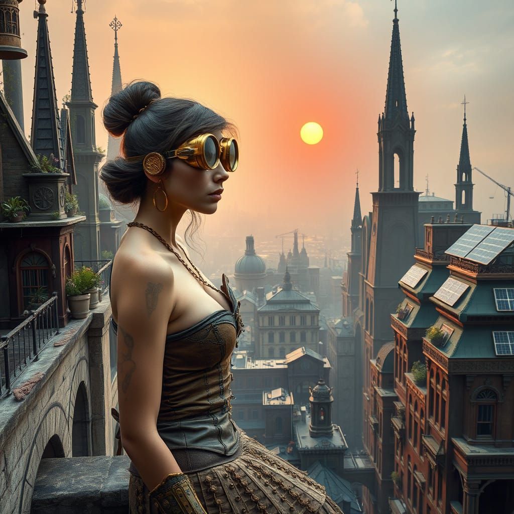 Solar Punk - Solar Punk Cityscape in Steampunk Style