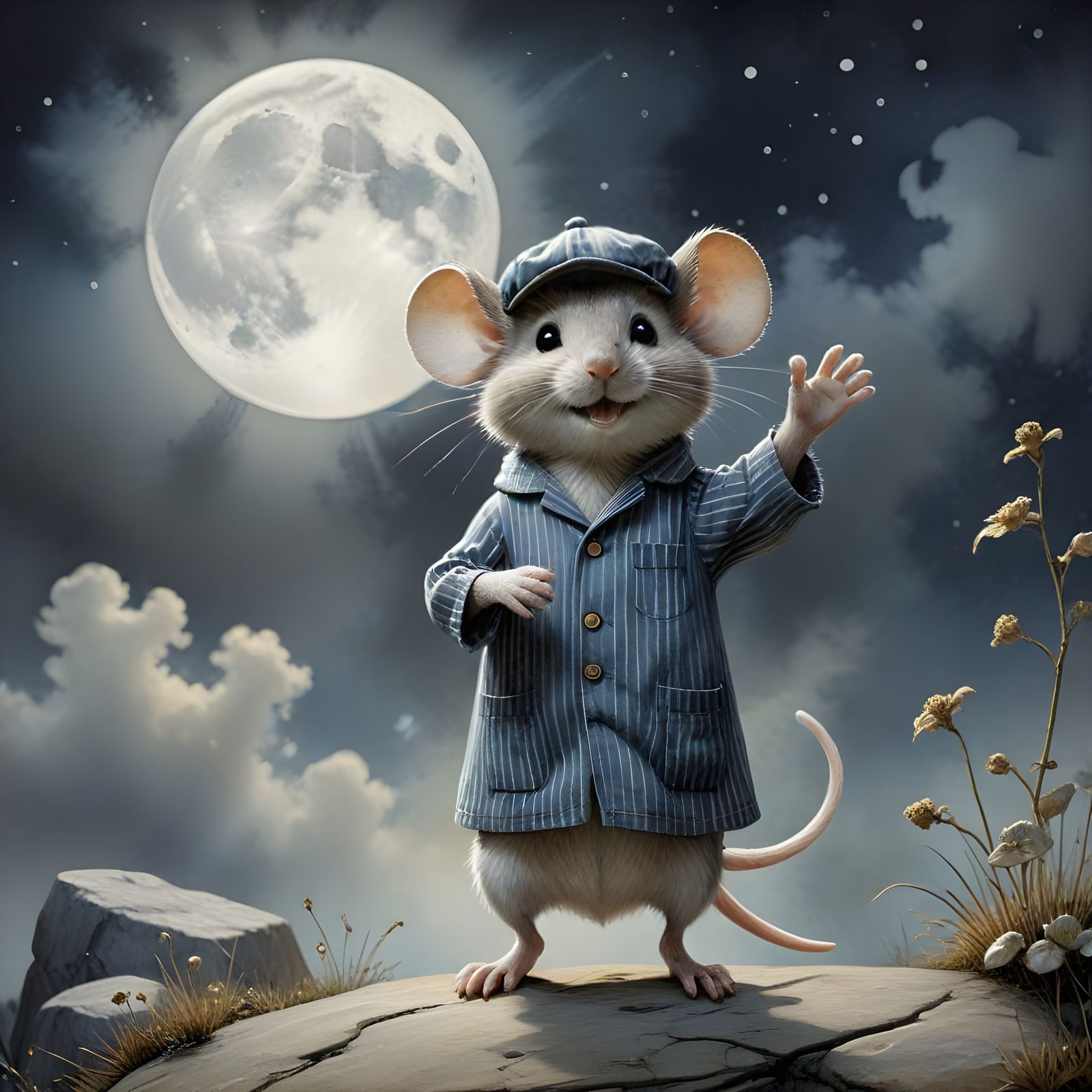 Waving at the moon - Moonlit Mouse Waves with Tender Gesture