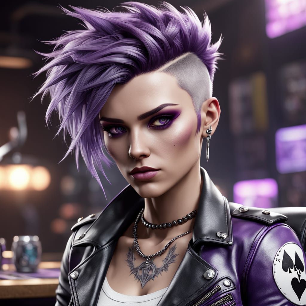 Androgynous Rocker Chick in Asexual Pride Colors - AI Art