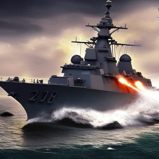 Warship firing its guns, highly realistic, high definition, : r/nightcafe