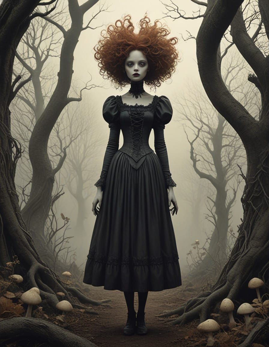 Whimsical Gothic Goddess with Mushroom Hands in a ... - AI Art