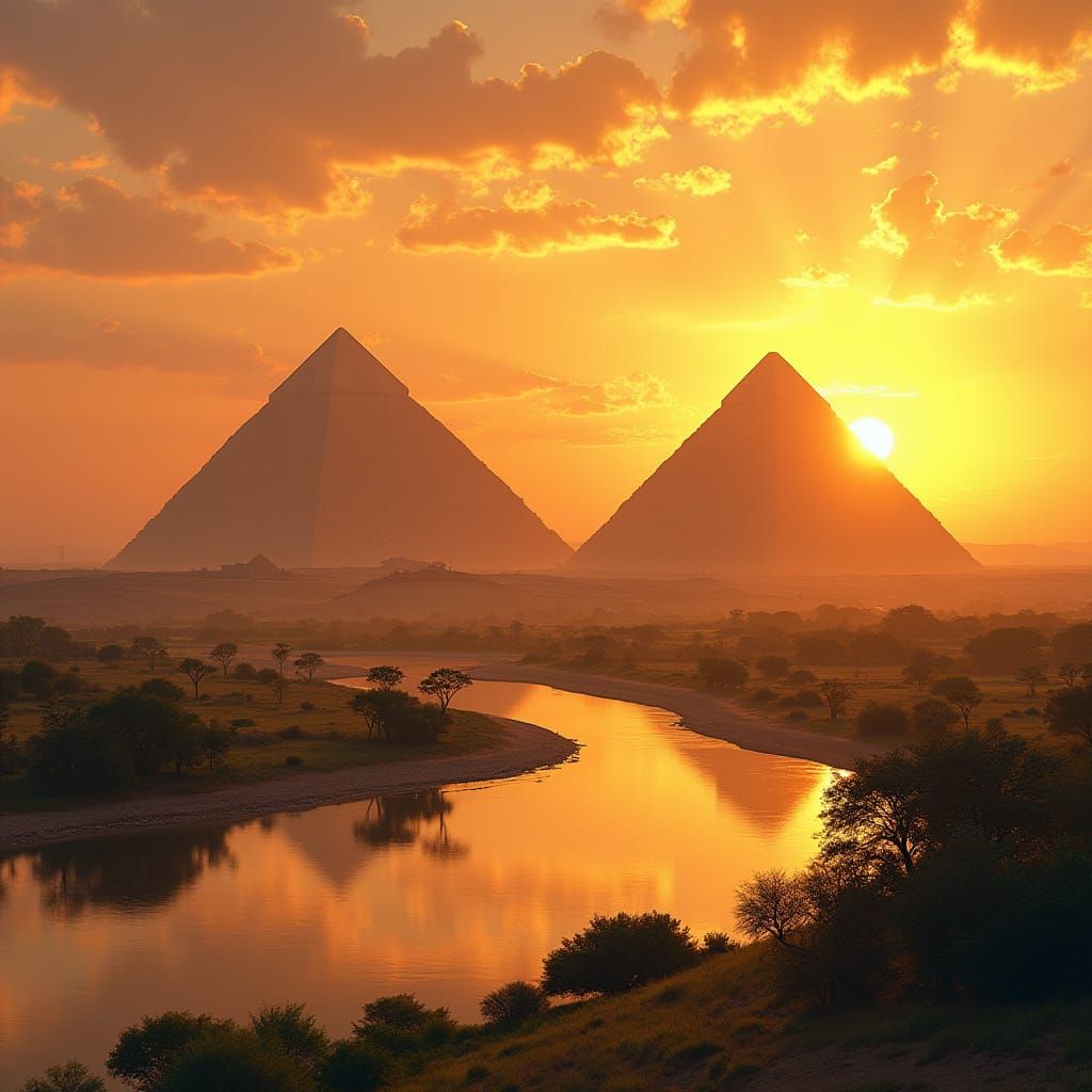 Majestic Meroë Pyramids at Sunset in Sudan - AI Art