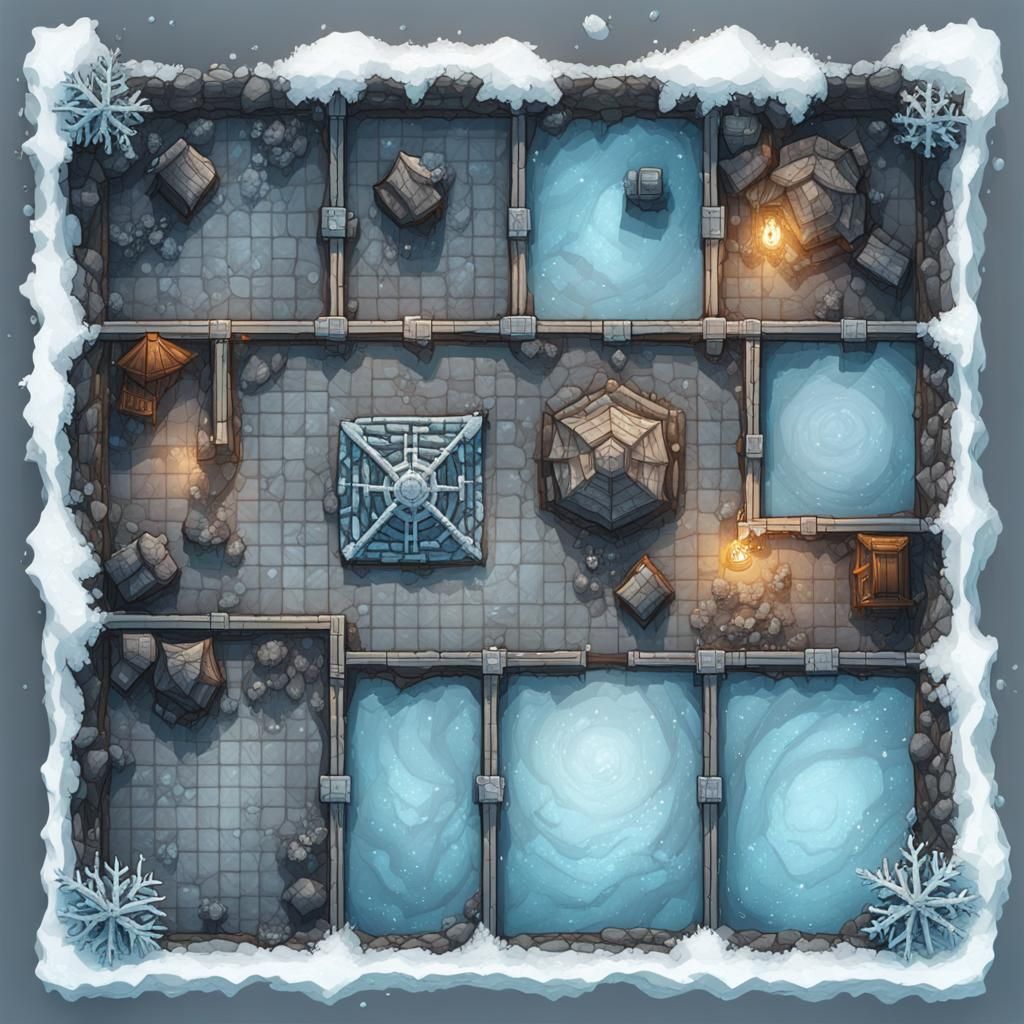 Top-down view of a D&D grid set in a frosty environment. The grid ...