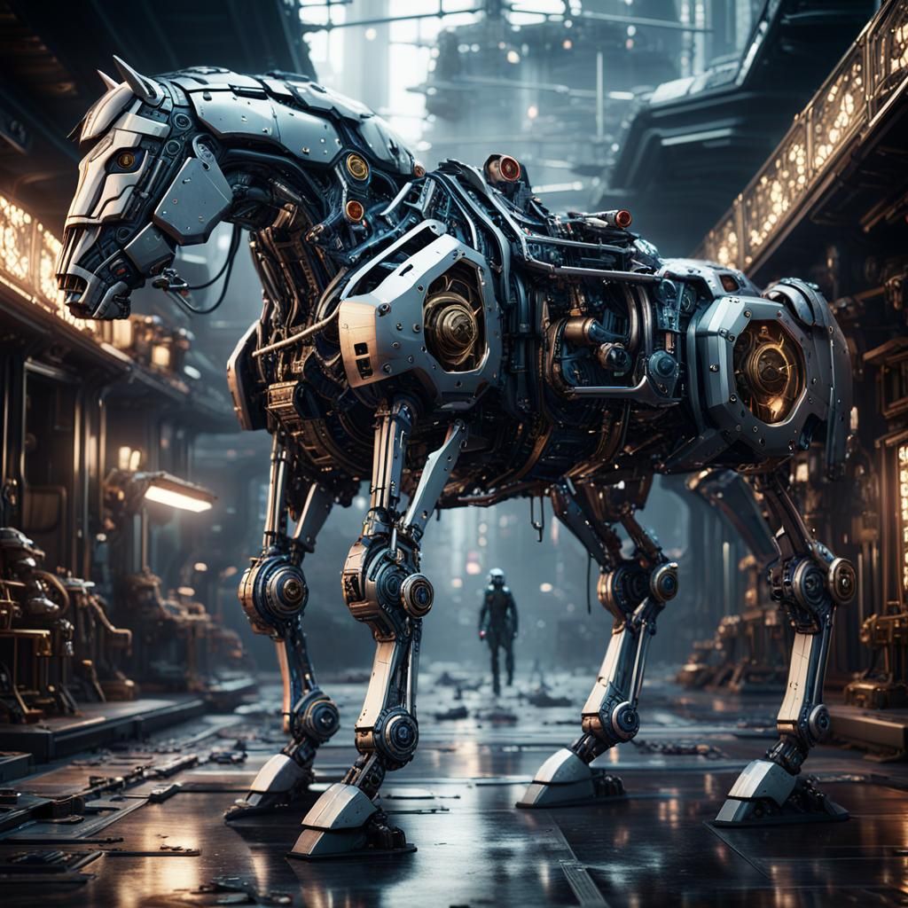 mechanical Robotic Horse Epic cinematic brilliant stunning intricate ...