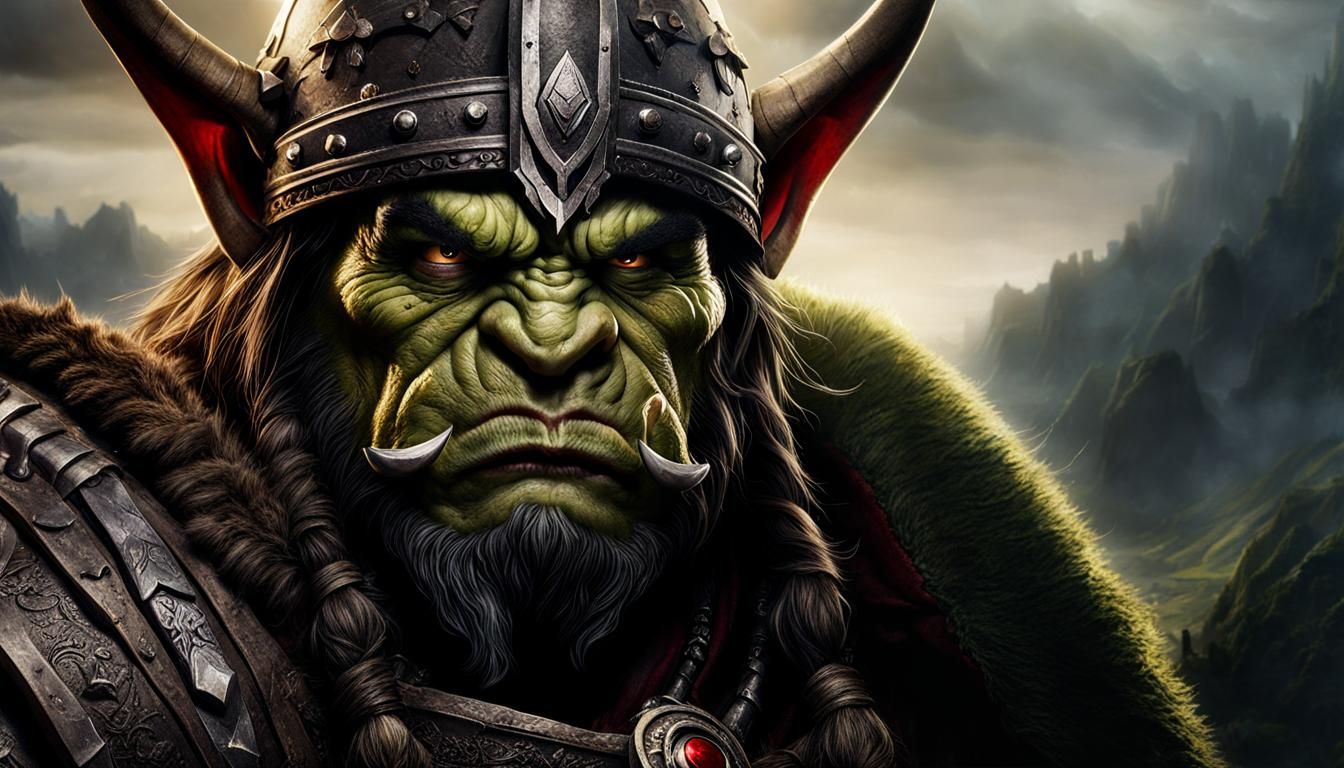 WarCraft 3 Composition of Meticulous Orc Chieftain Halfling on A mountain in battle with Human ...