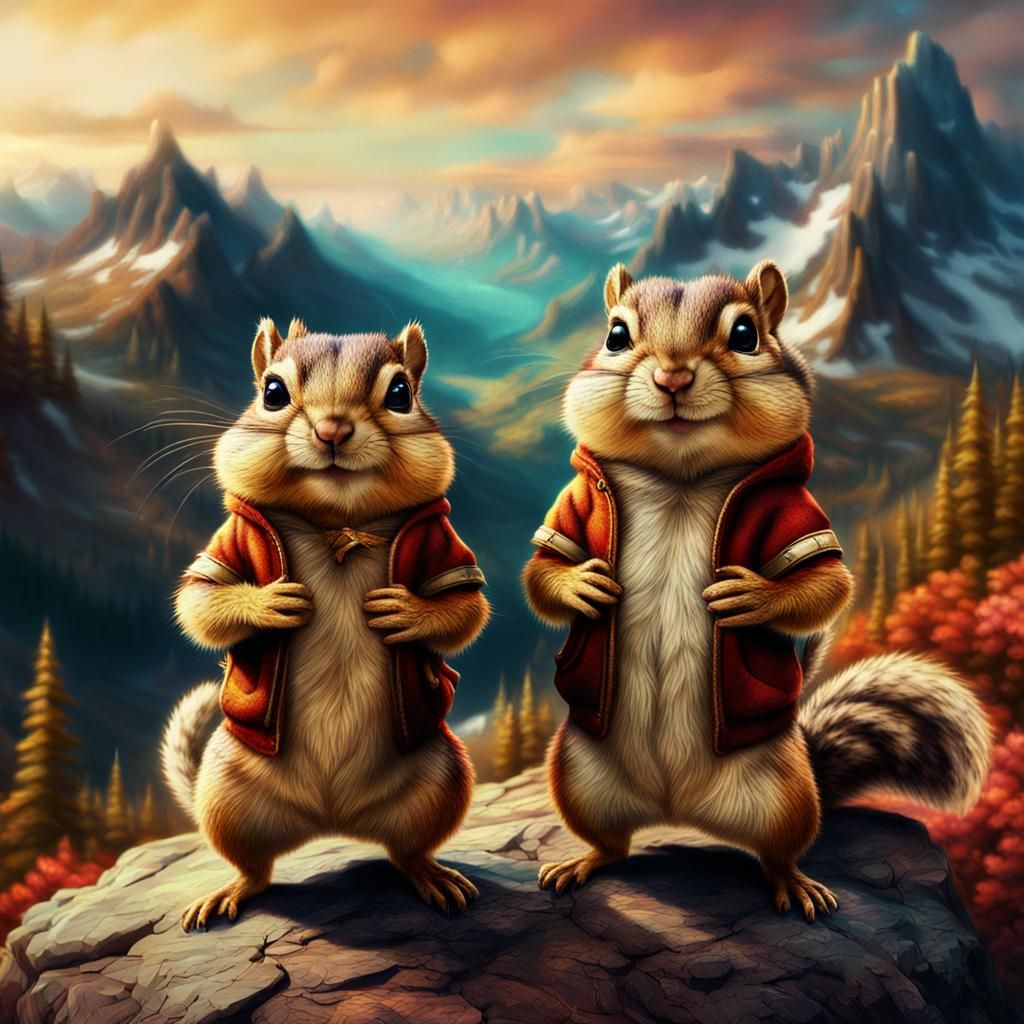 Fantastical Chipmunks in a Vibrant Mountain Landsc... - AI Art