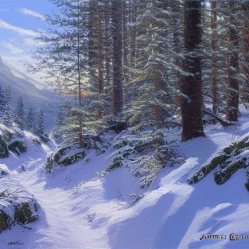 trail in an alpine forest in winter - AI Generated Artwork - NightCafe ...