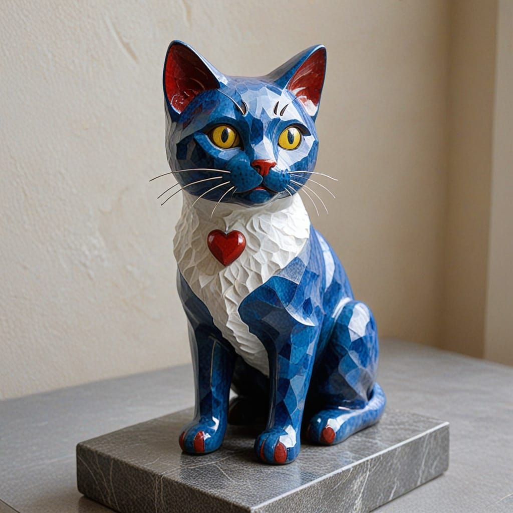 Whimsical Abstract Feline Sculpture in Vibrant Col... - AI Art