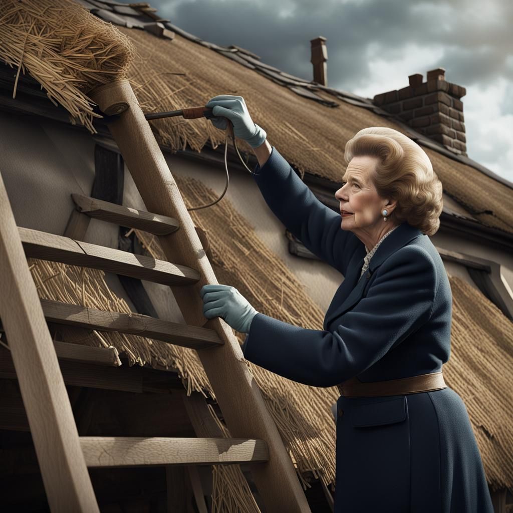 Margaret Thatcher working as a thatcher. (Nominative determinism) - AI ...