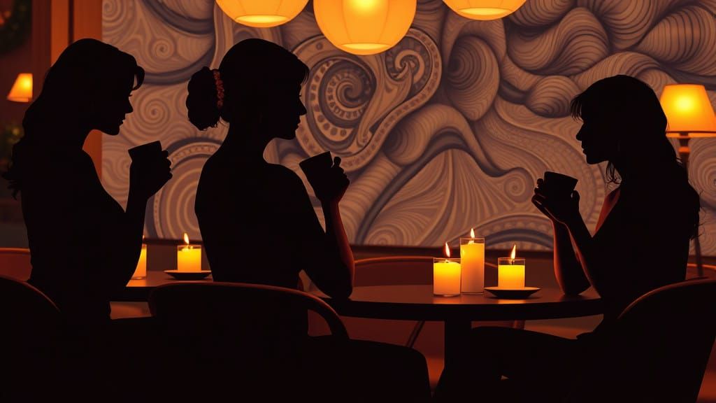 a cup of coffee - Women in Elegant Attire Amidst Fractal ...