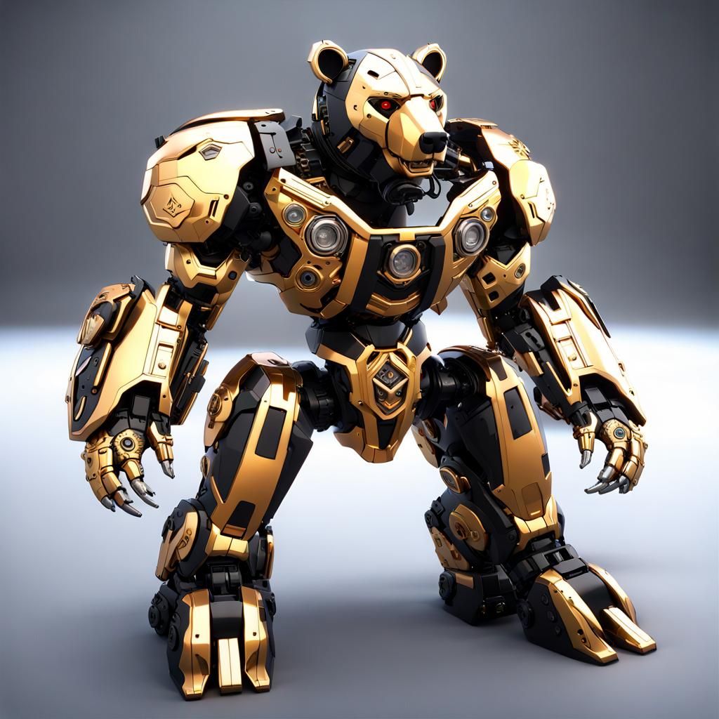 a full body image of a giant bear themed mecha on all four feet in ...