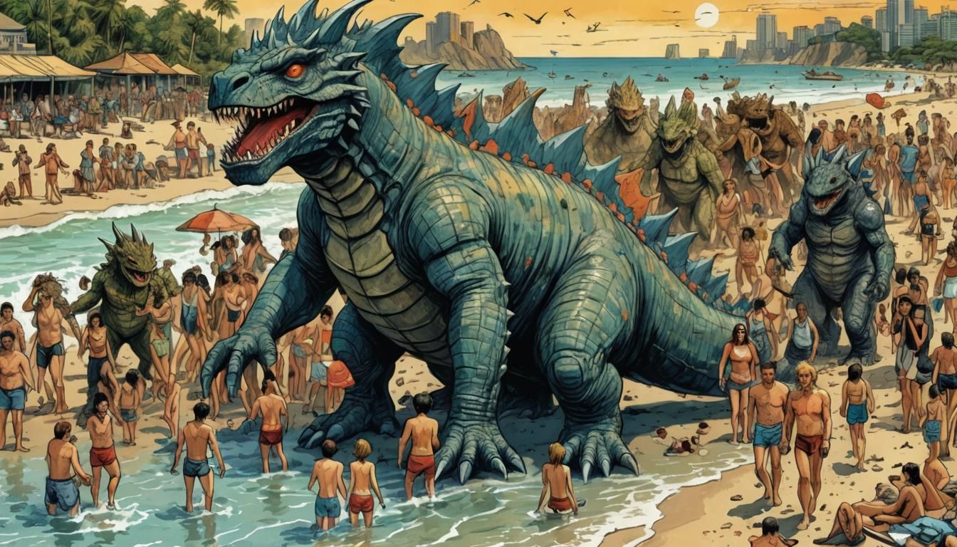 Kaiju Beach party III - AI Generated Artwork - NightCafe Creator