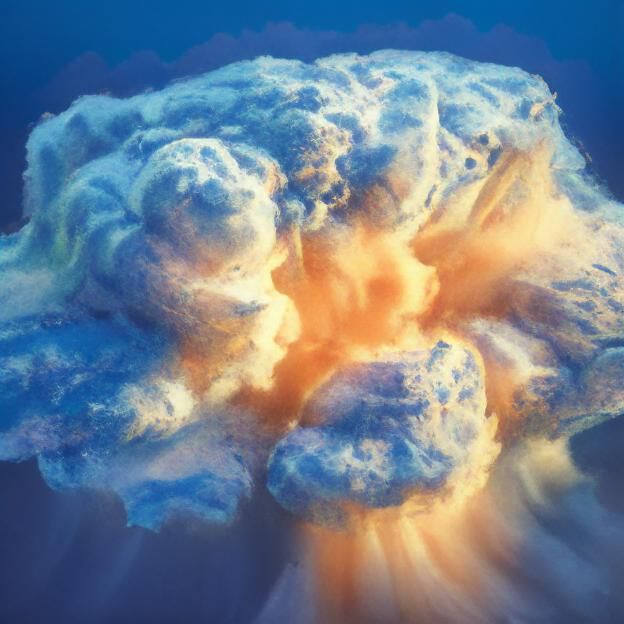 A pristine white fractal cloud explosion in a crystal clear blue ...