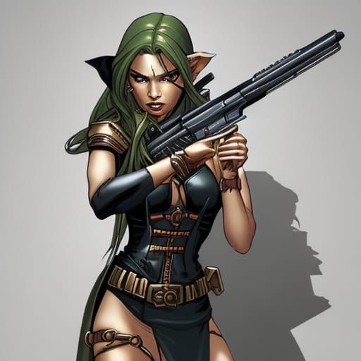 elf girl with a gun - AI Generated Artwork - NightCafe Creator