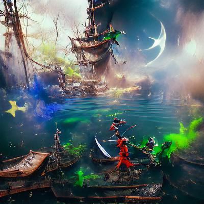peter pan, captain jack sparrow, pirates, fight - AI Generated Artwork ...