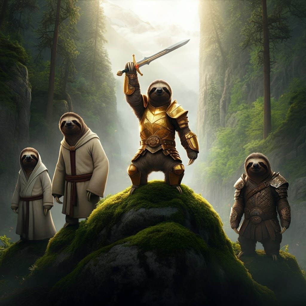 Rings of Power Sloths - Epic Sloth Heroes in Golden Armor