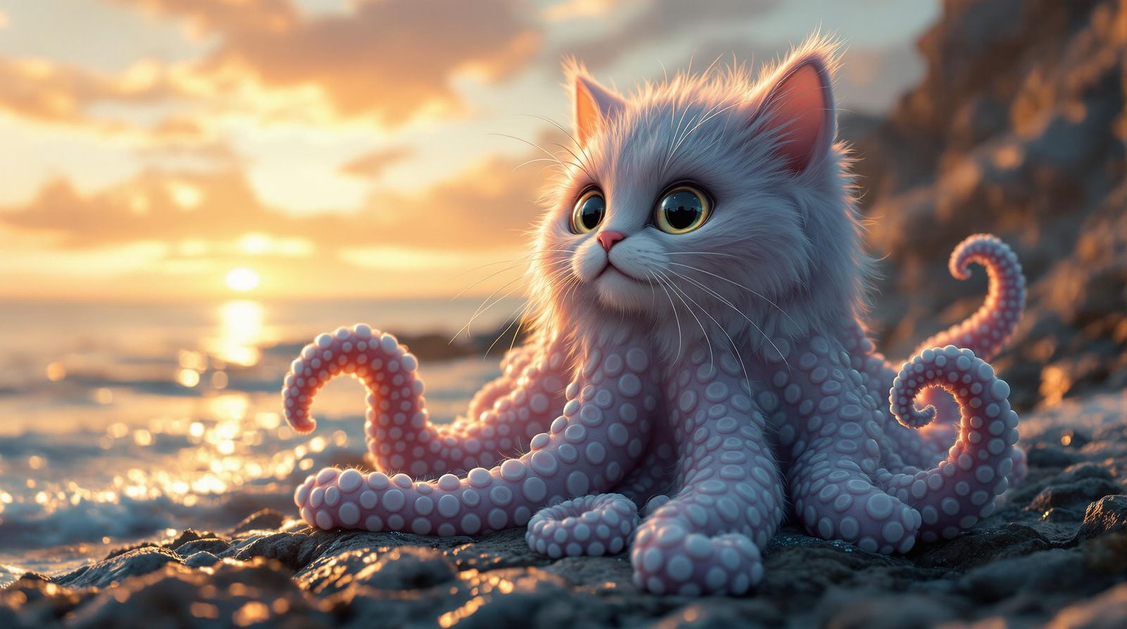 Octopussy Cat - Whimsical Octopus Cat Portrait