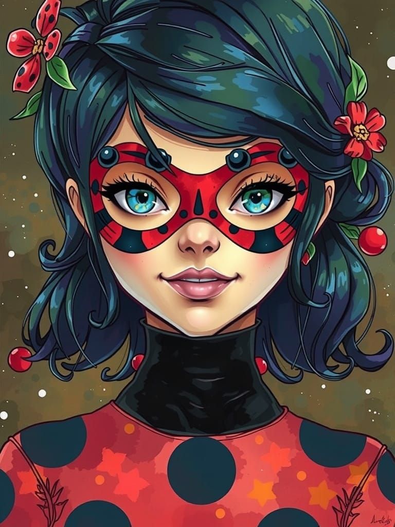 A Ladybug Portrait in Watercolor and Ink - AI Art