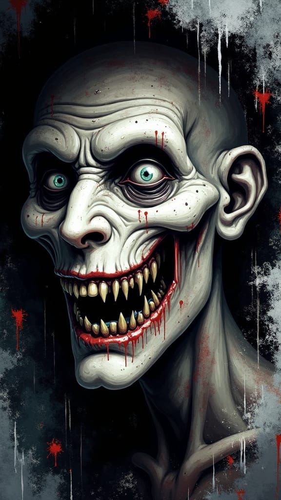 Grotesque Horror Figure Stares Through Grimy Windo... - AI Art