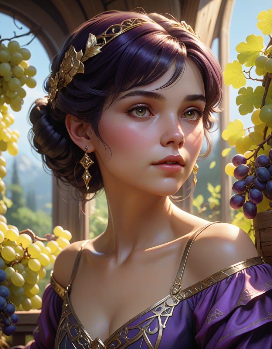 Purple grapes with pretty maiden - Elegant Victorian Maiden ...