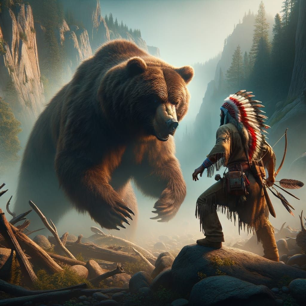The Sudden Attack - Native Warrior Confronts Grizzly Bear in...