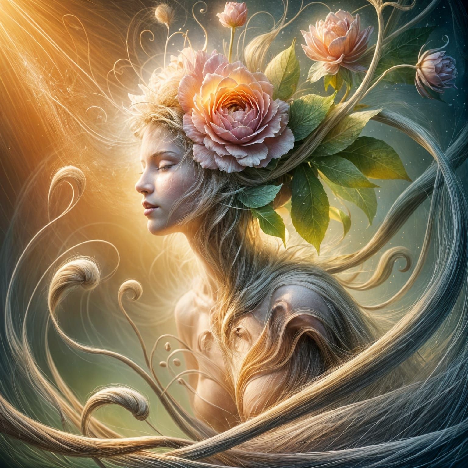 whispery tendrils - Ethereal Being in Bloom, Radiating Gentl...