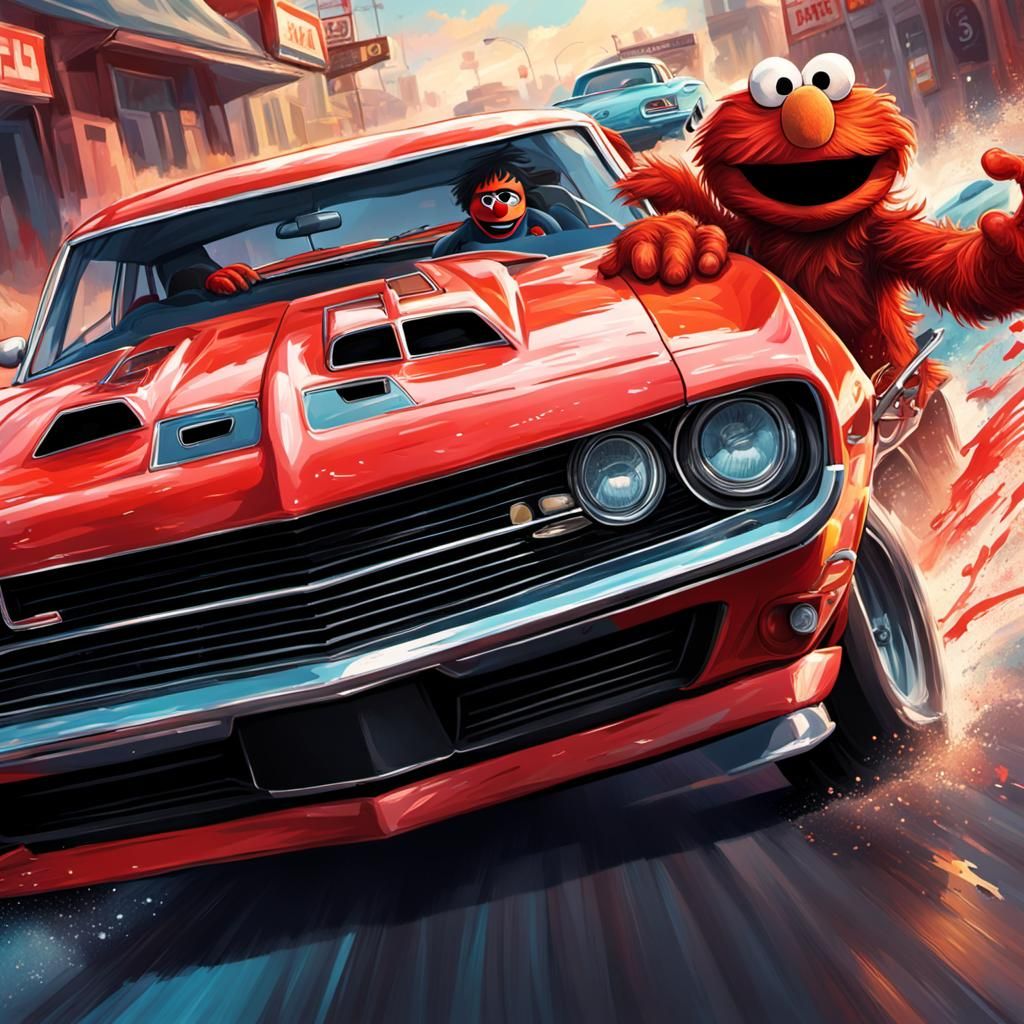 Elmo loves muscle cars - AI Generated Artwork - NightCafe Creator