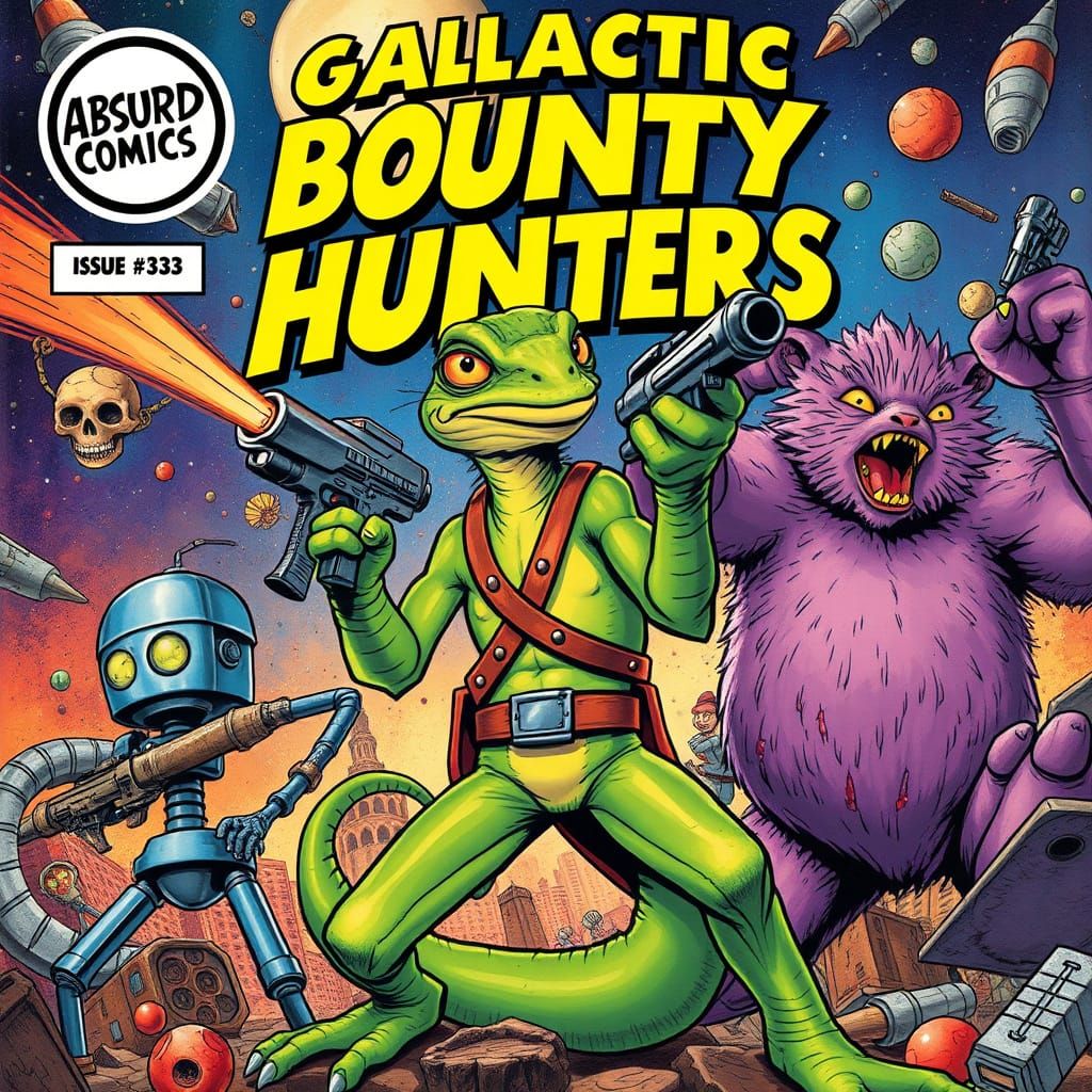 Galactic Bounty Hunters Comic Book Cover in Vibran... - AI Art