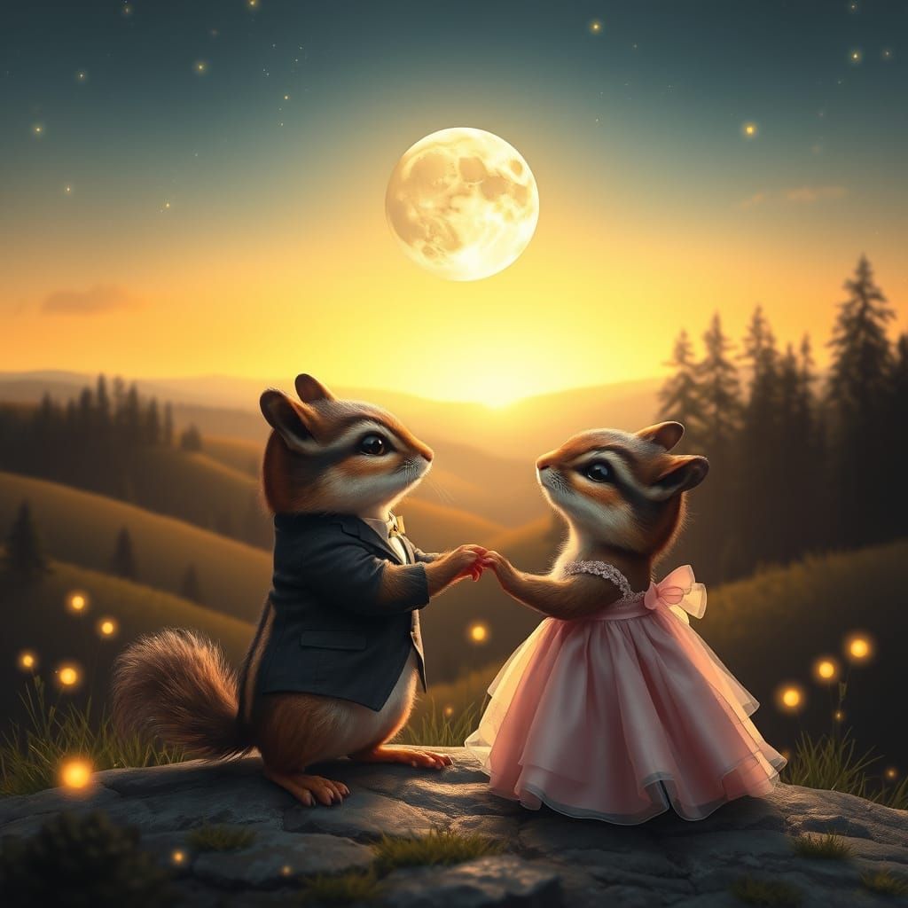 This enchanting image depicts two tiny chipmunks One chipmunksin a ...