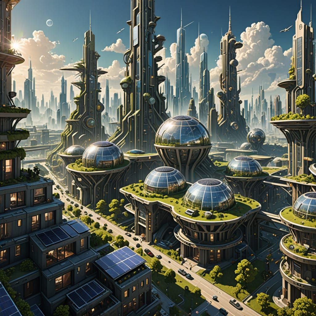 Solarpunk city - Sustainable Futuristic Cityscape in Solarpu...