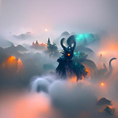 an upright humanoid demon with large ears surrounded by fog - AI ...