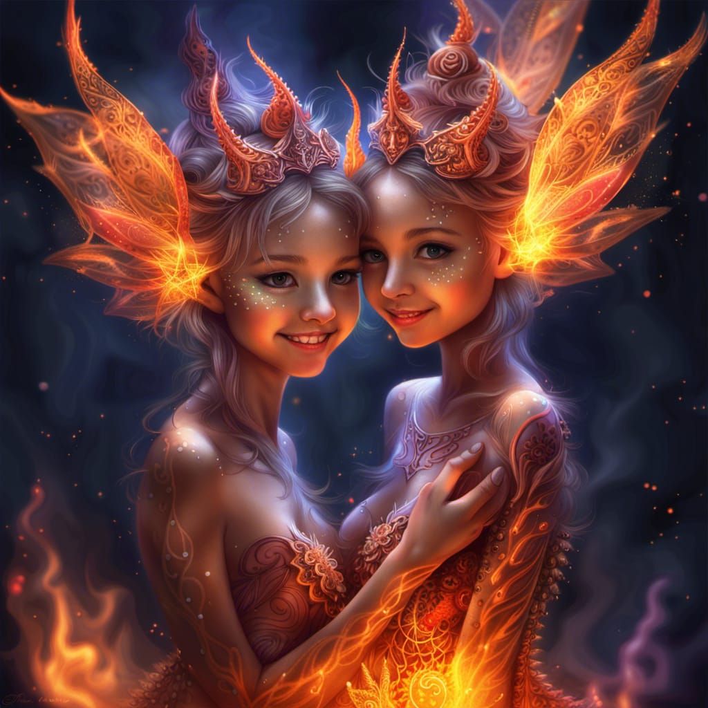 Fire Fairy Sisters: FIRE-FAIRIES: Multi_dimensional_FLAMES photorealistic body_paint with_skirt ...