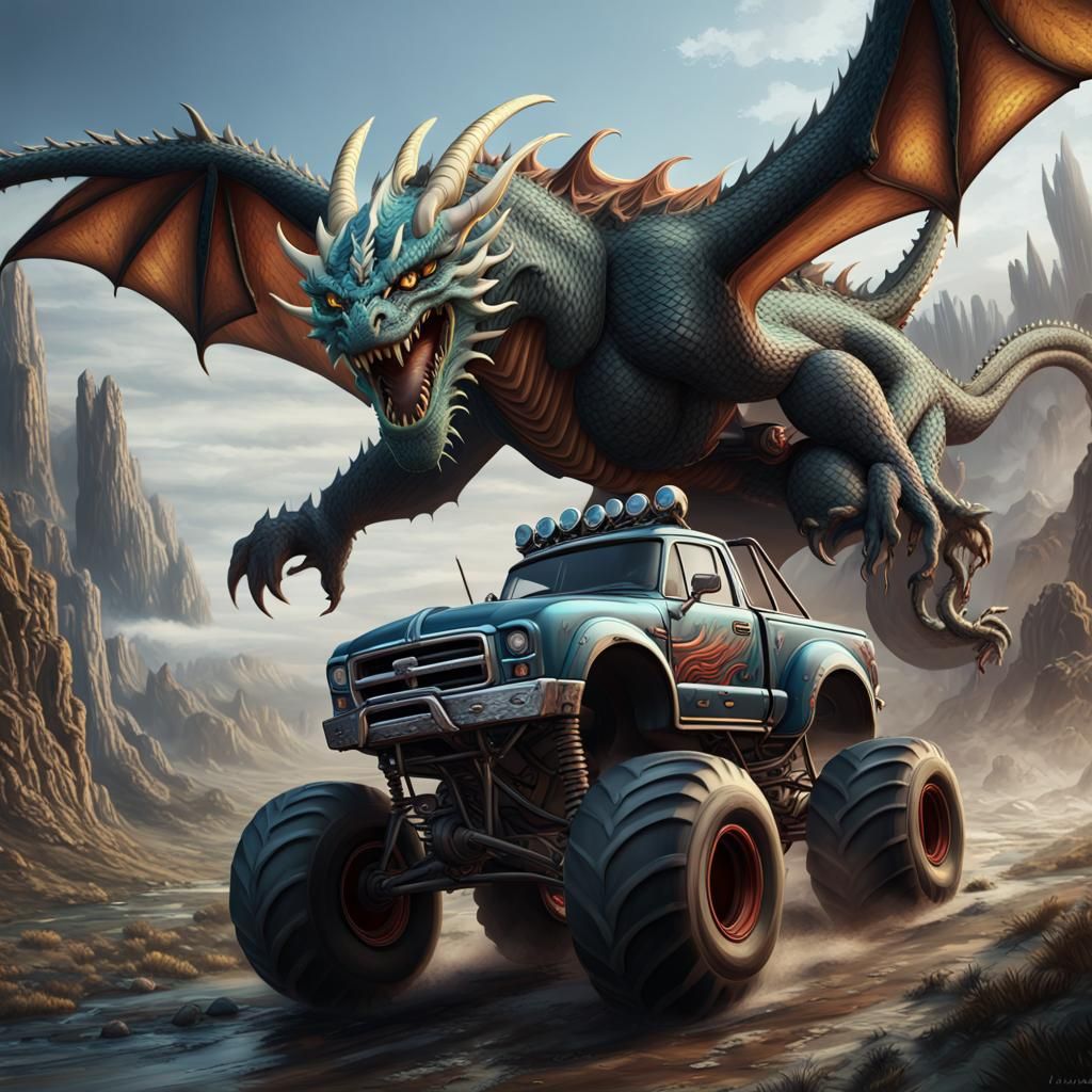 A dragon driving. a monster truck. - AI Generated Artwork - NightCafe ...